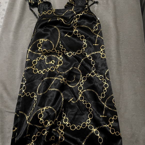 Dresses | Fancy Black Mini Dress With Design Of Gold Chains | Poshmark